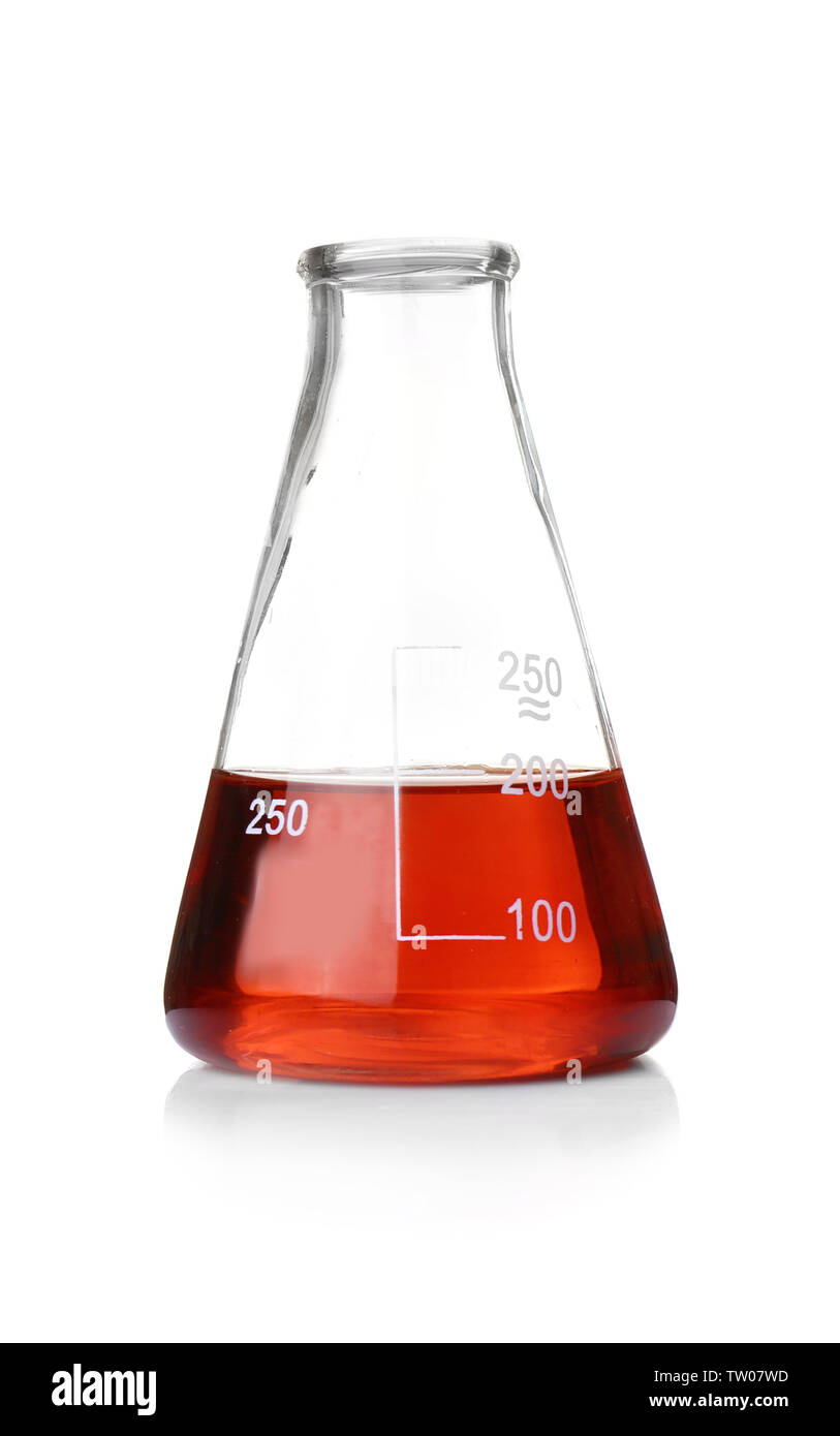 Test flask with red sample isolated on white Stock Photo - Alamy