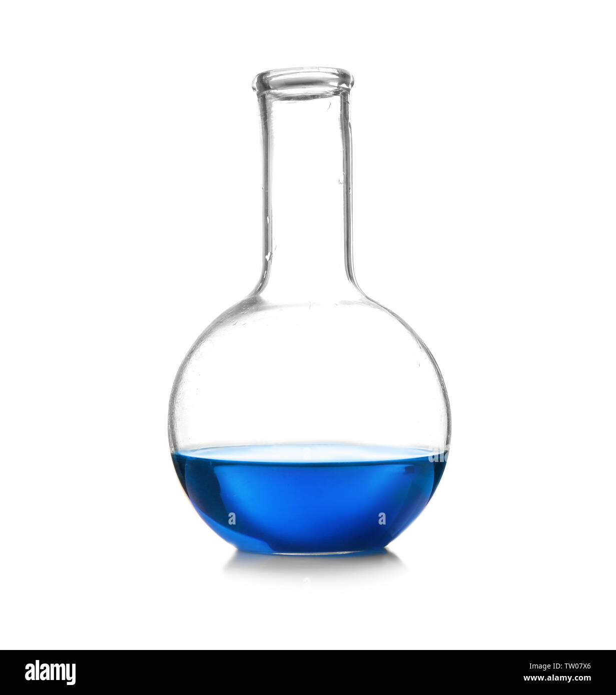 Test flask with blue sample isolated on white Stock Photo - Alamy
