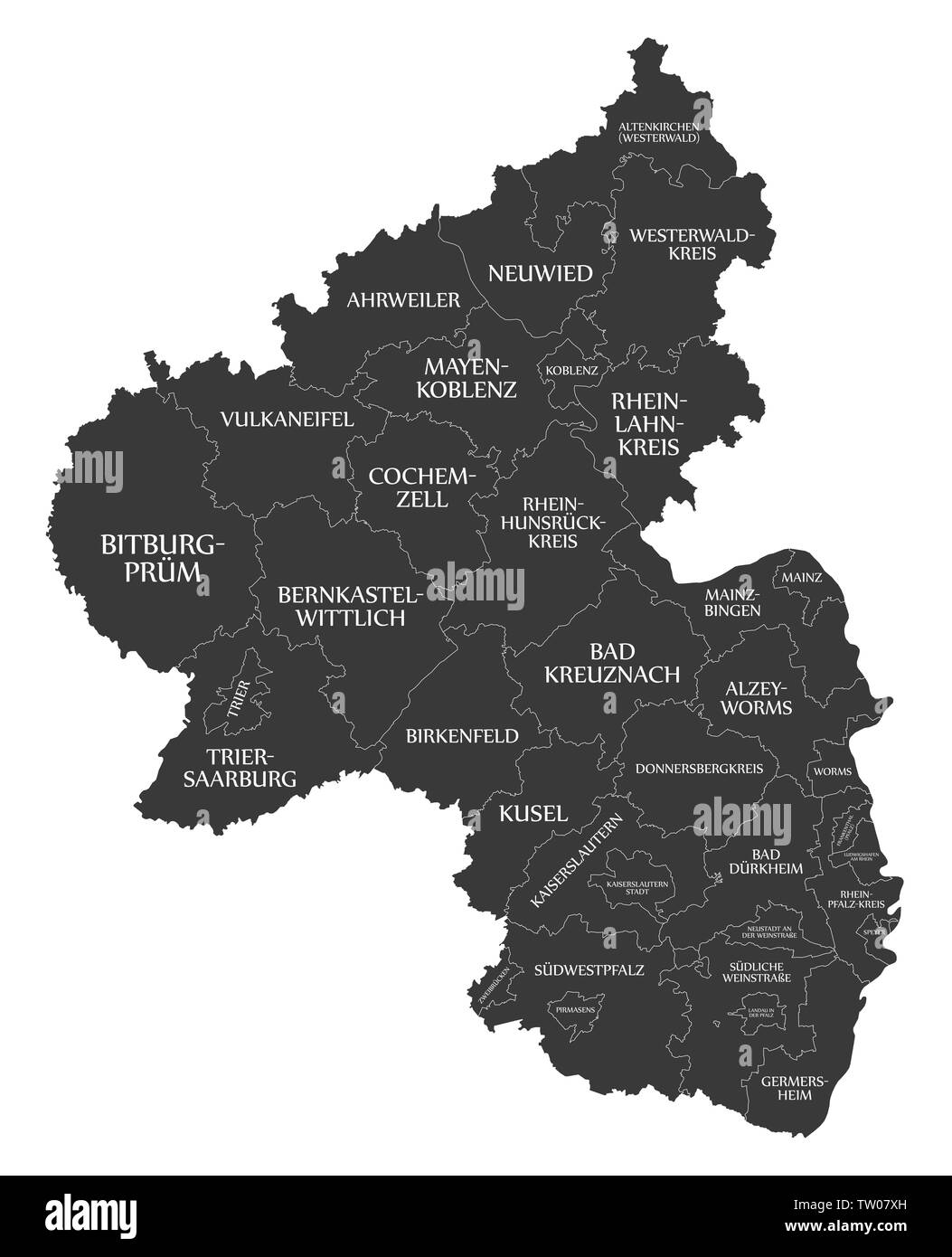 Modern Map - Rhineland-Palatinate map of Germany with counties and ...