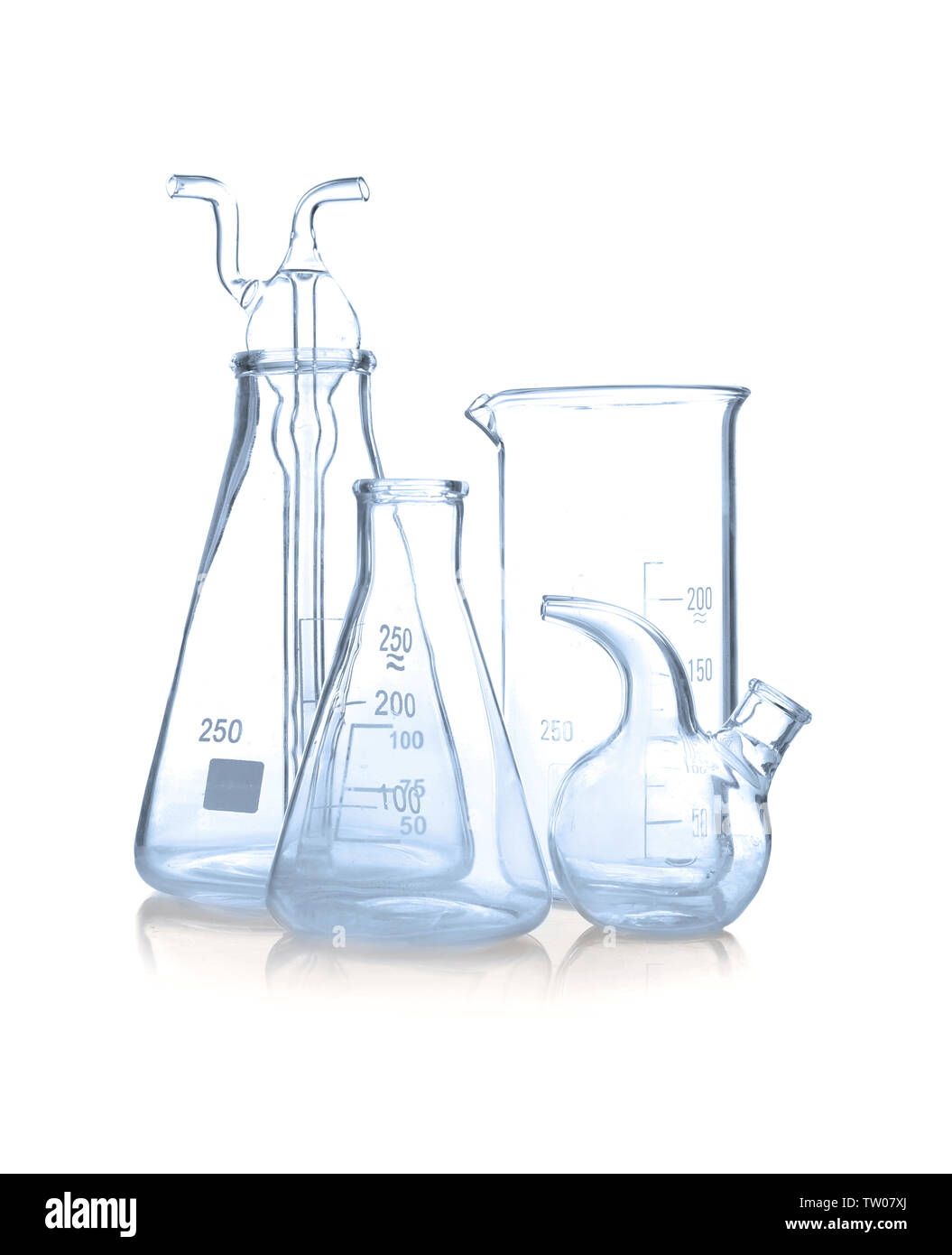 Clean laboratory glassware on white background Stock Photo - Alamy