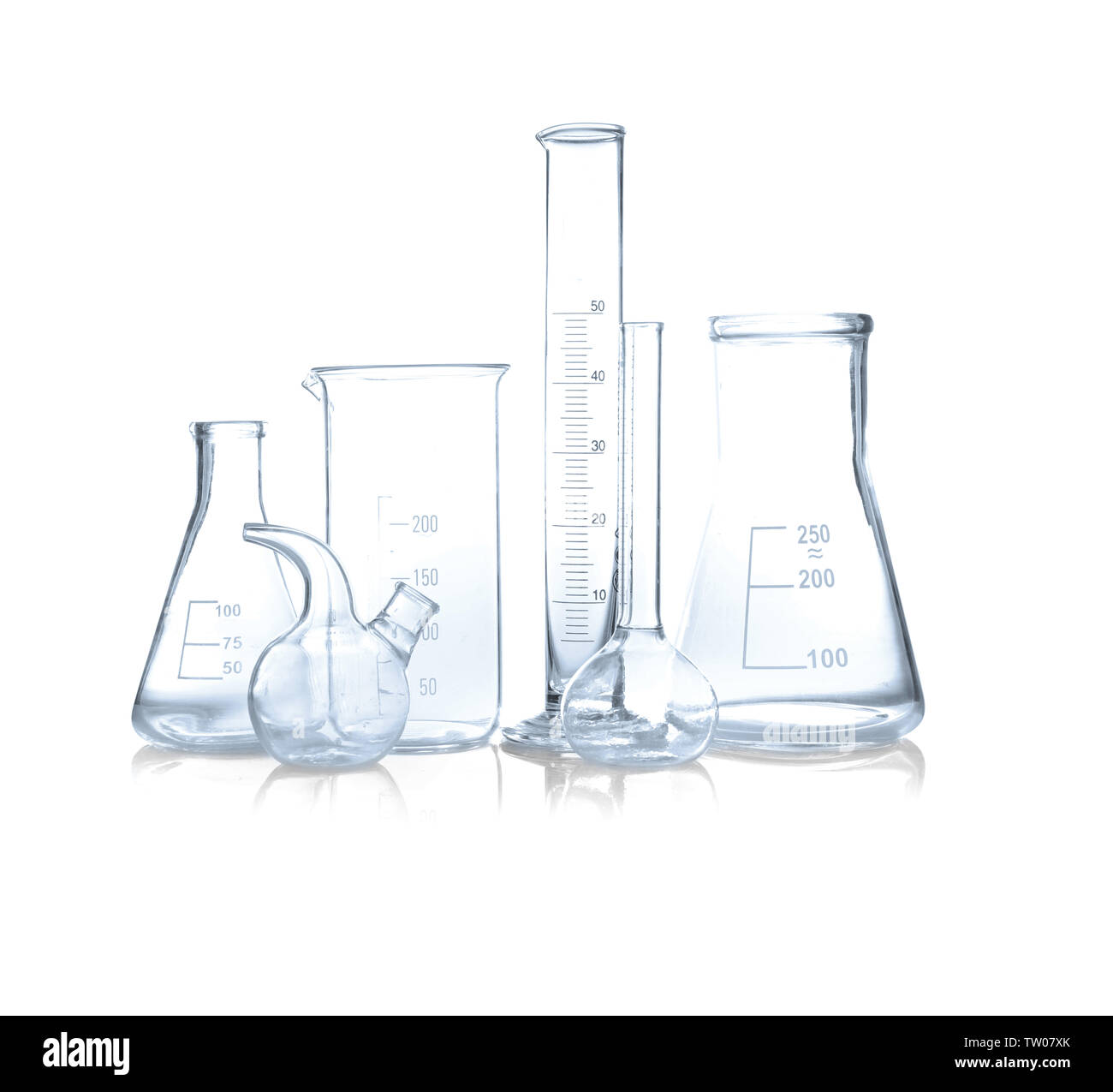 Clean laboratory glassware on white background Stock Photo - Alamy