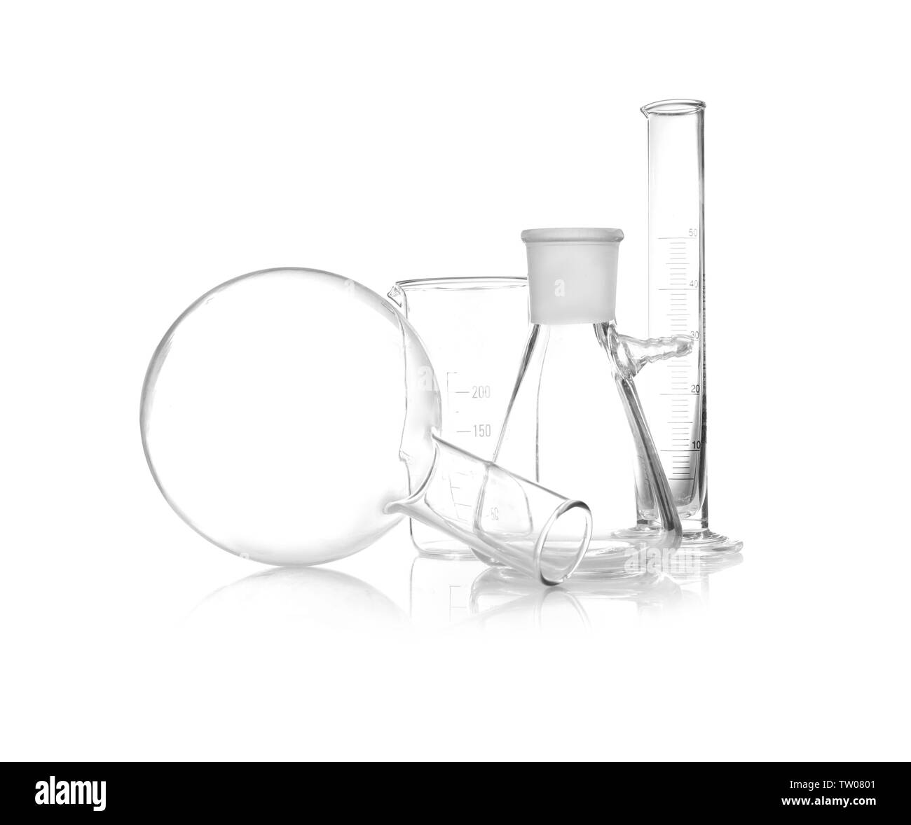 Clean laboratory glassware on white background Stock Photo - Alamy