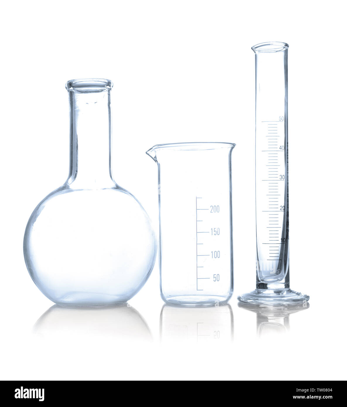 Clean laboratory glassware on white background Stock Photo - Alamy