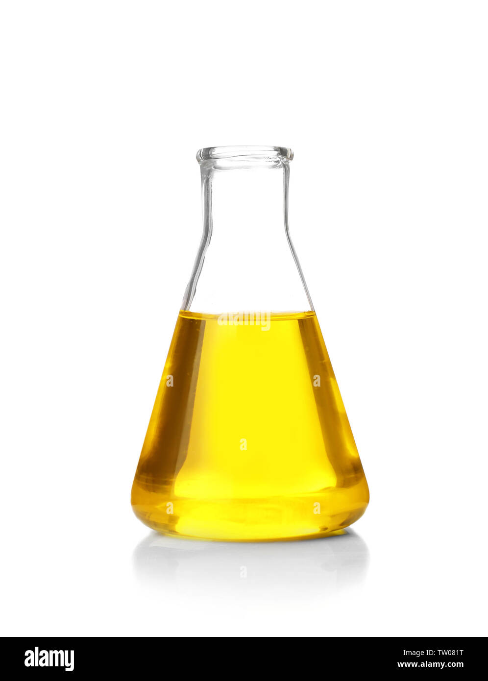 Test flask with yellow sample isolated on white Stock Photo - Alamy