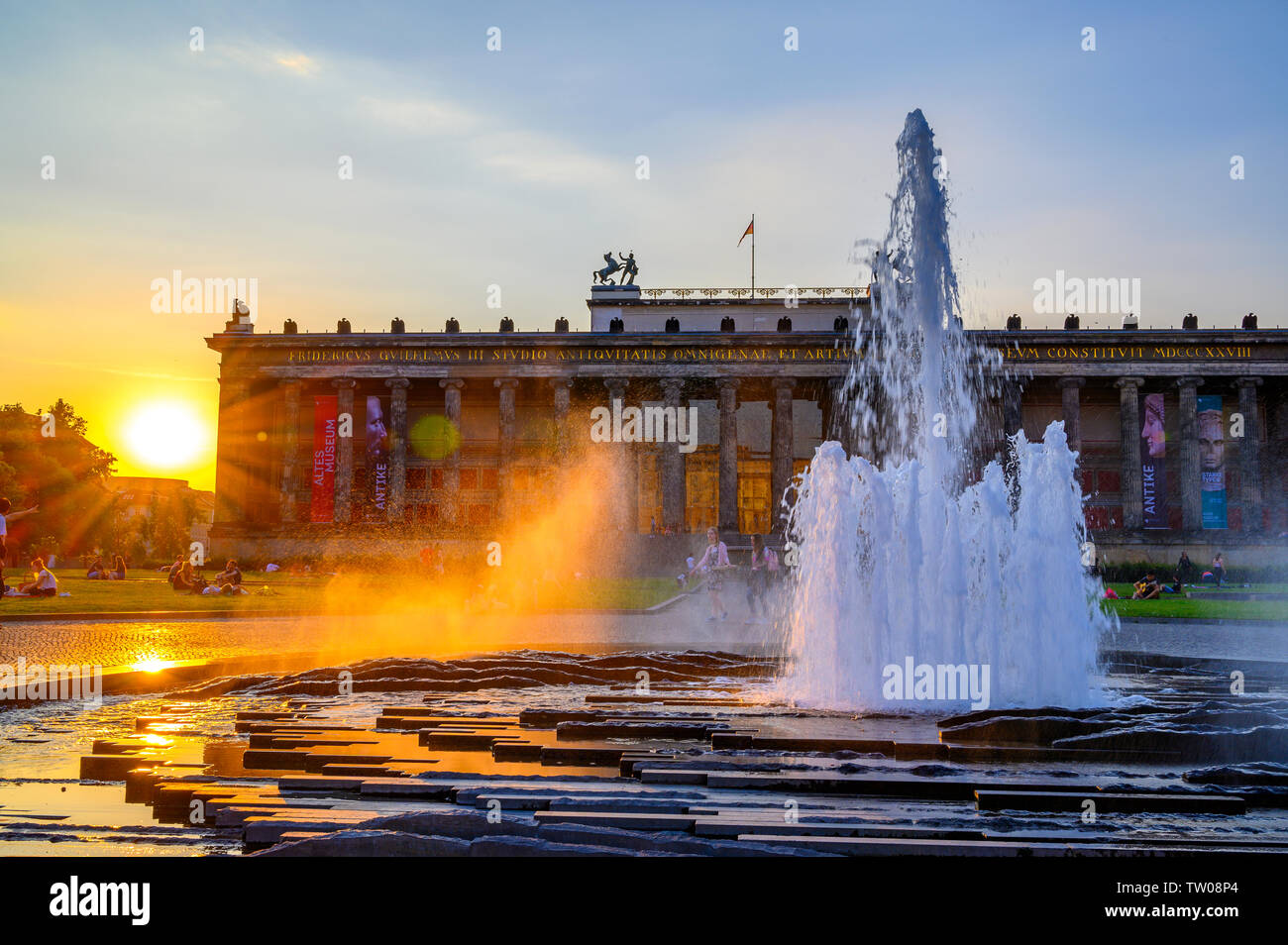 Berlin, Germany - June 17, 2019: You can see a fountain and people ...