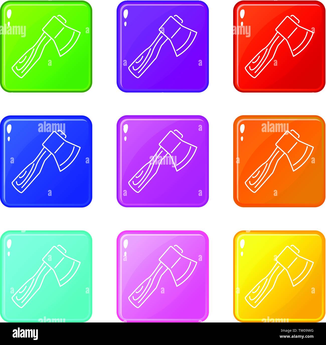 Axe with wooden handle icons set 9 color collection Stock Vector Image ...