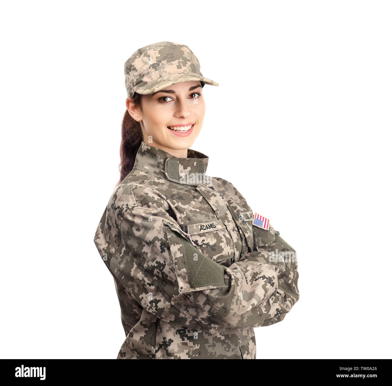 Female soldier on white background Stock Photo - Alamy