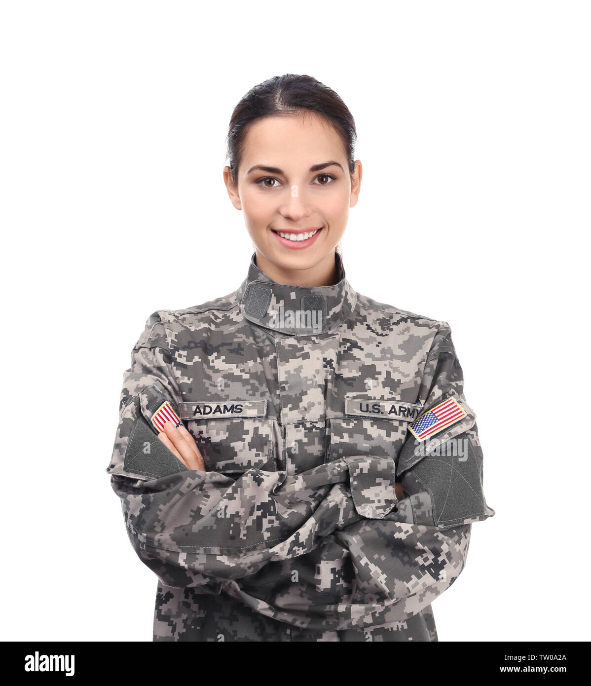 Female soldier on white background Stock Photo - Alamy