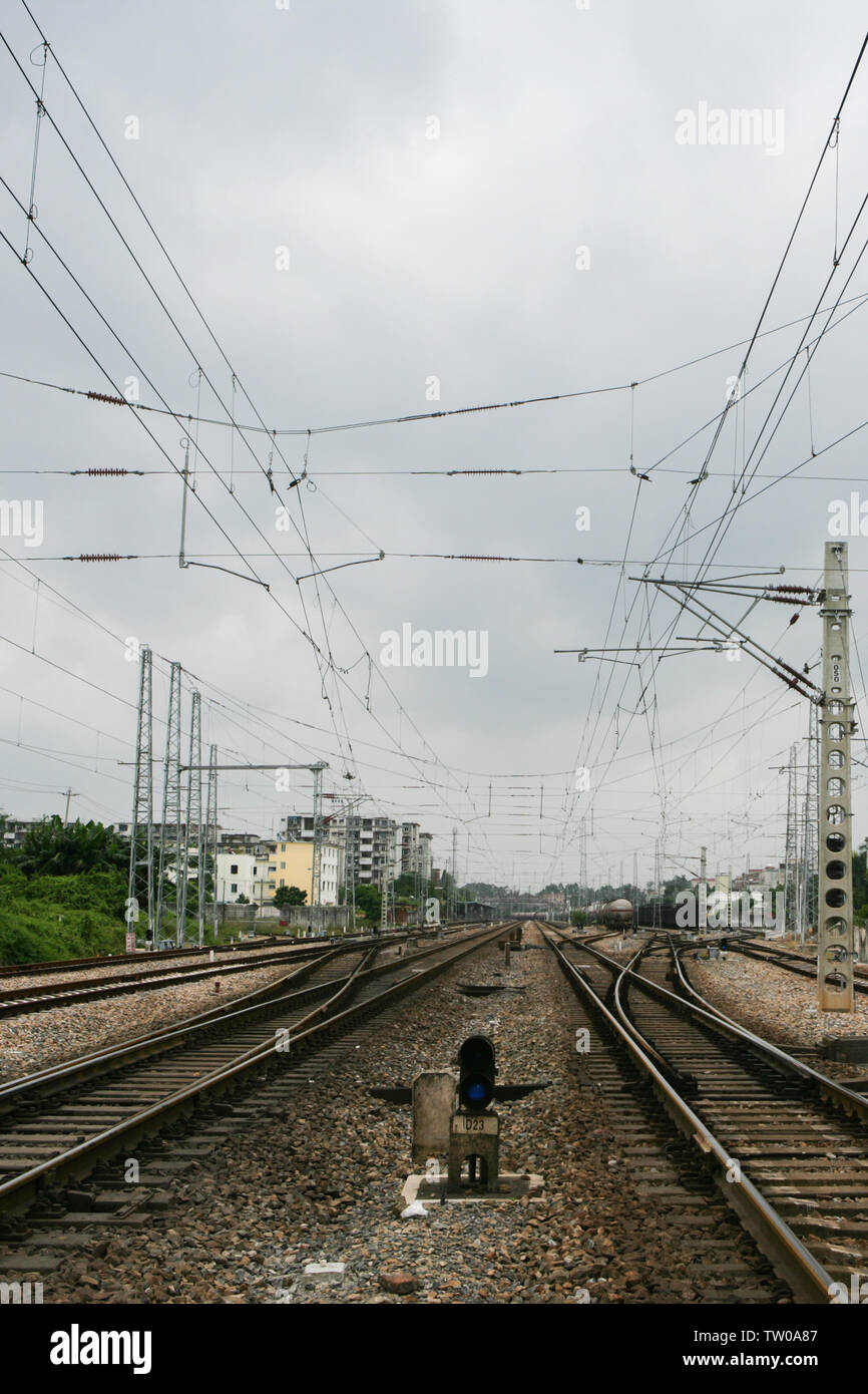 The longitudinal and horizontal lines of the railway Stock Photo - Alamy