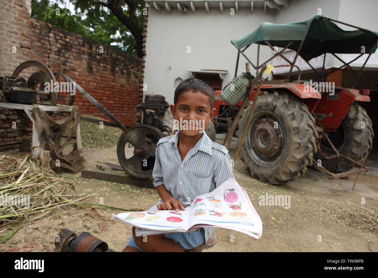 Boy reading a book, India Stock Photo - Alamy