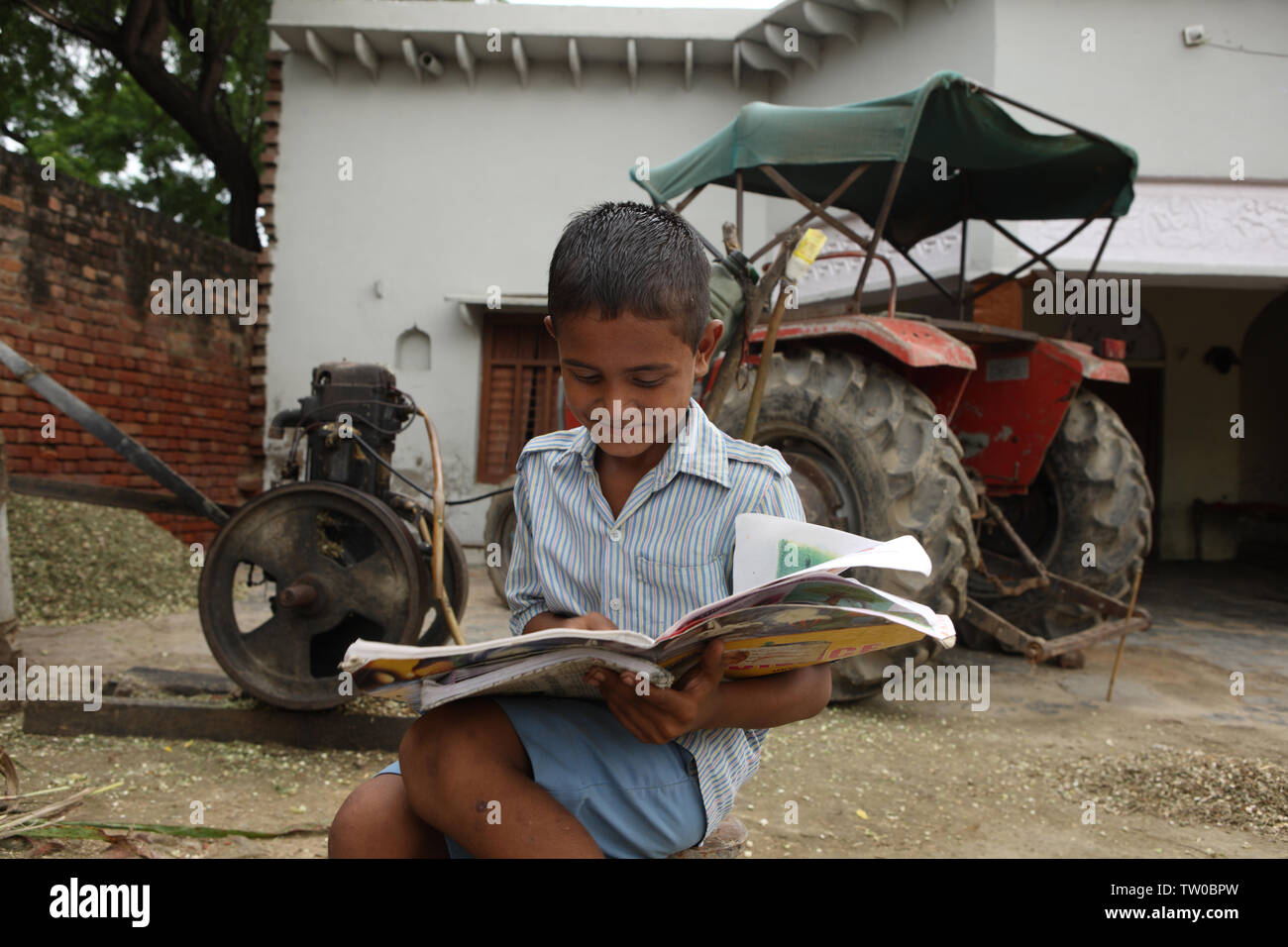 Boy reading a book, India Stock Photo - Alamy