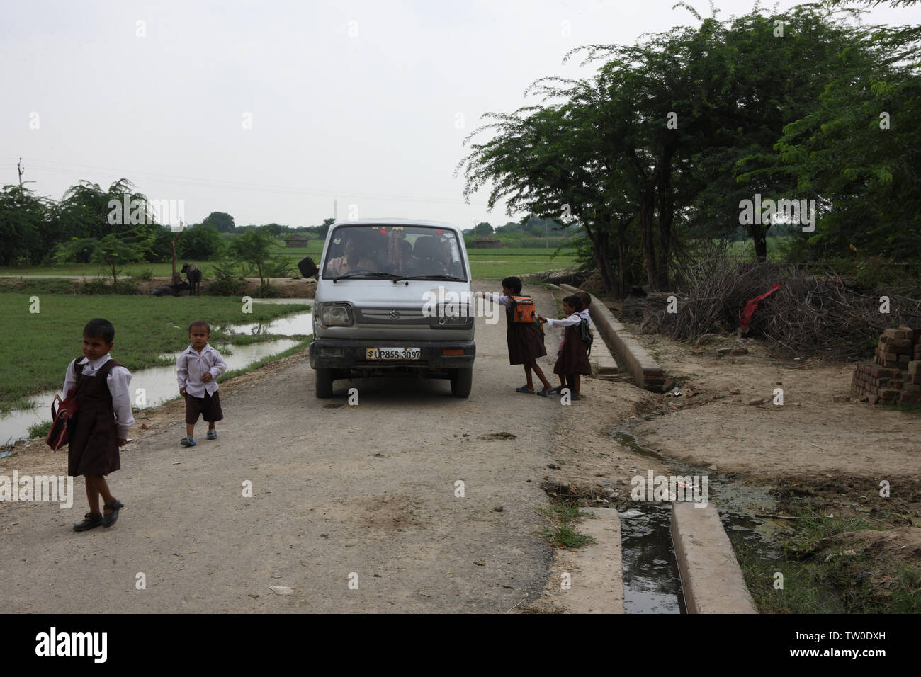 School van in a village, India Stock Photo - Alamy