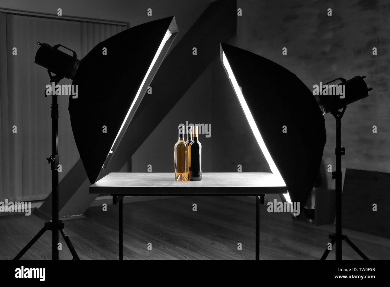 Interior of professional photo studio while shooting bottles Stock ...