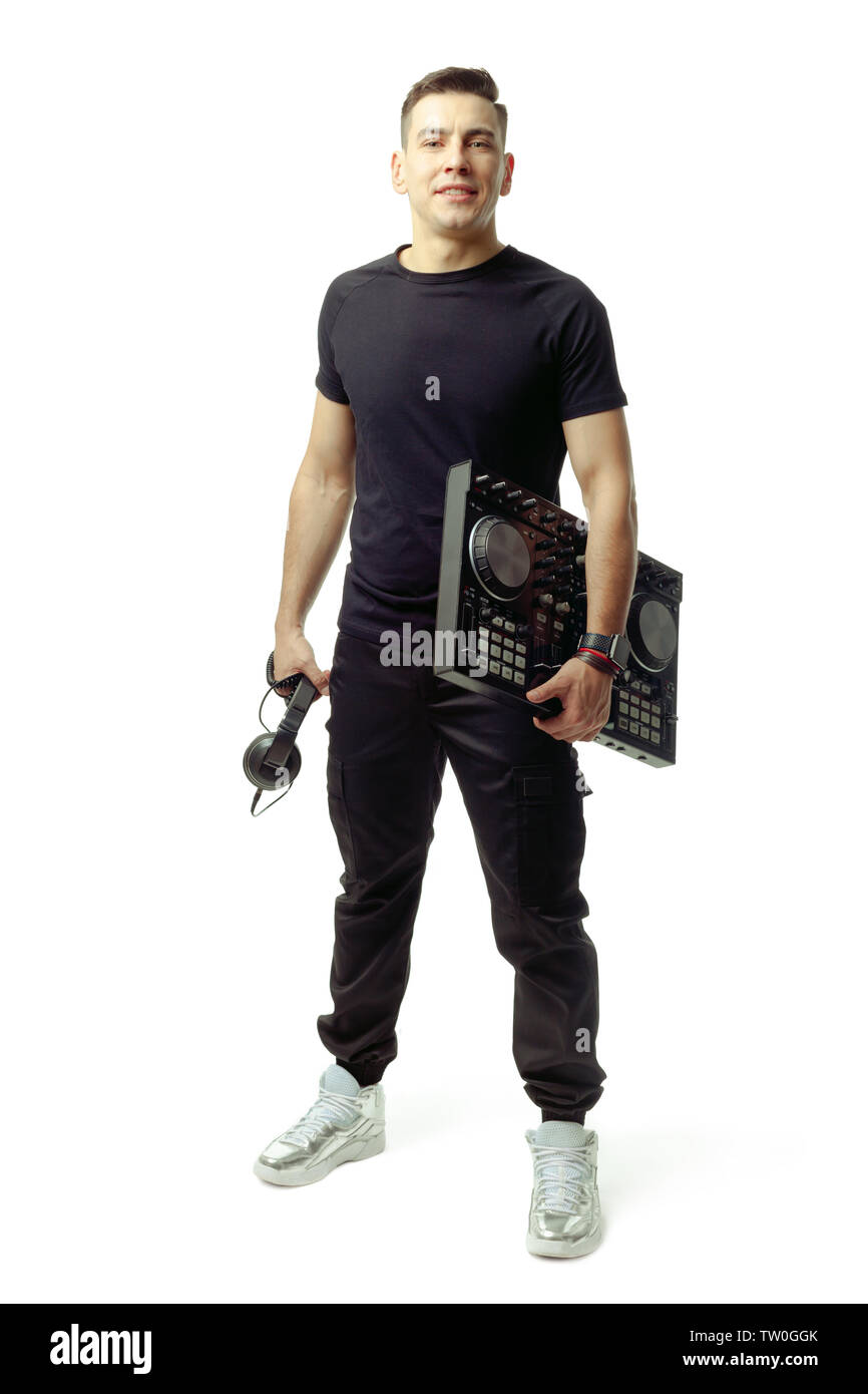 Portrait of a young DJ isolated on white background Stock Photo - Alamy