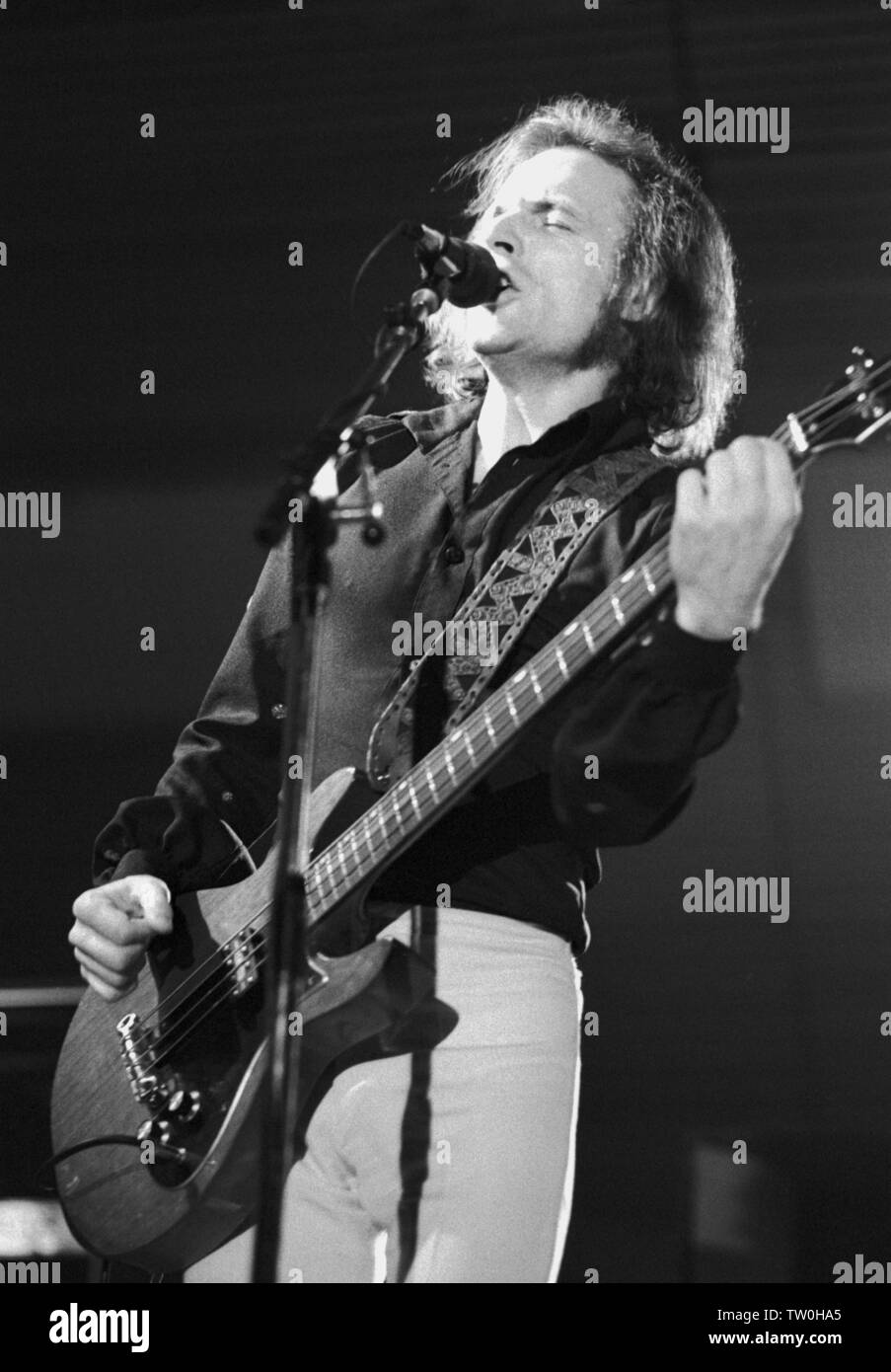 Jack Bruce performs on live stage Amsterdam, Netherlands, 1975 Stock ...