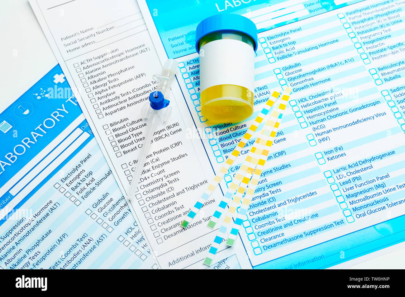 Items for laboratory analysis on test forms Stock Photo - Alamy