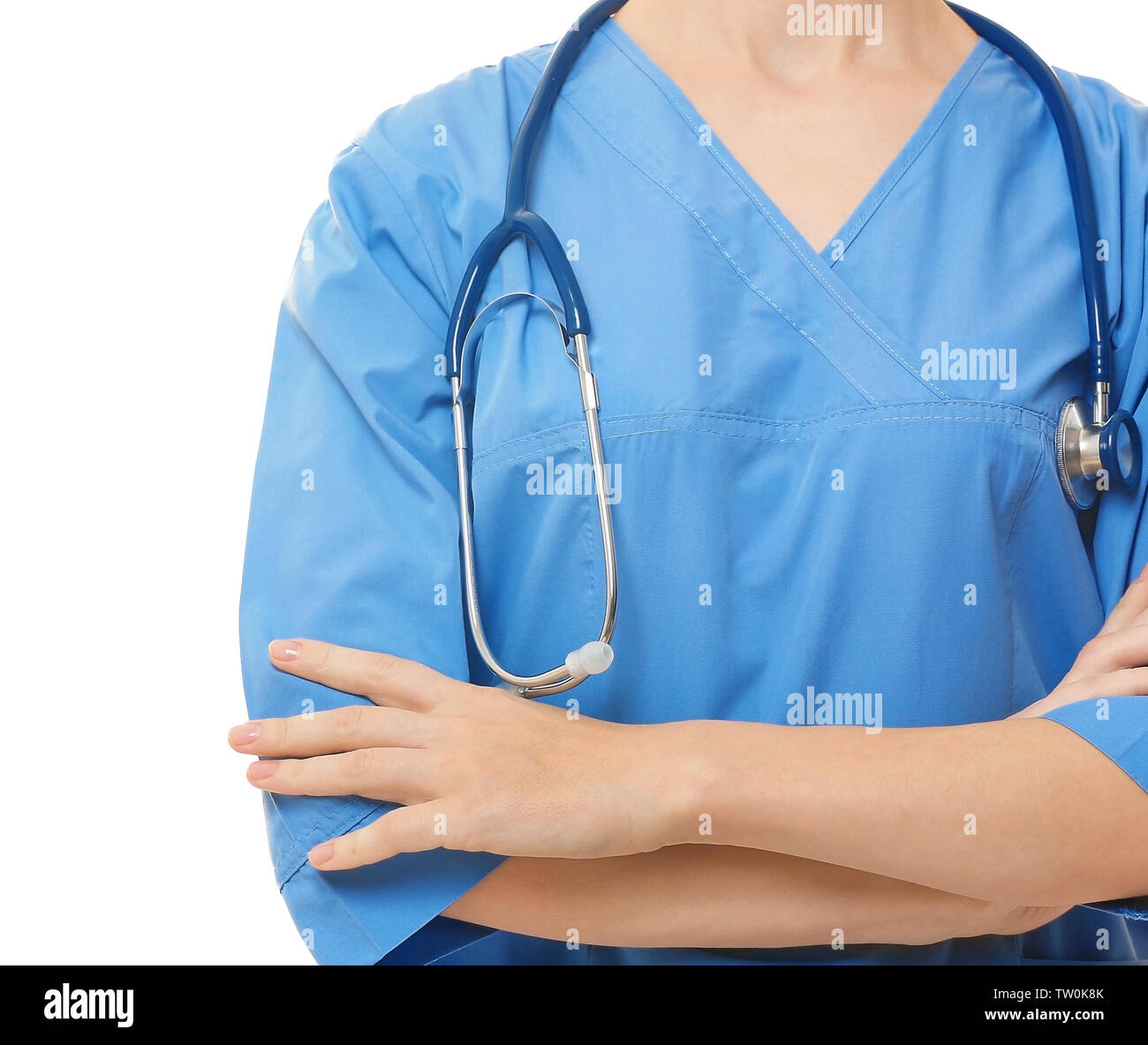 Young doctor with stethoscope on white background Stock Photo - Alamy