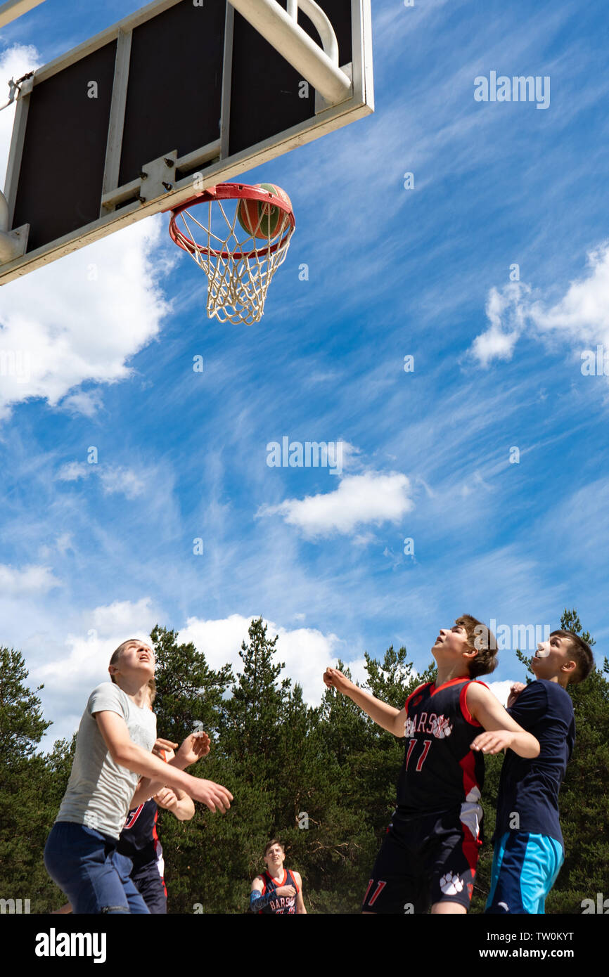 Chelyabinsk Region, Russia - June 2019. Basketball players in action on ...