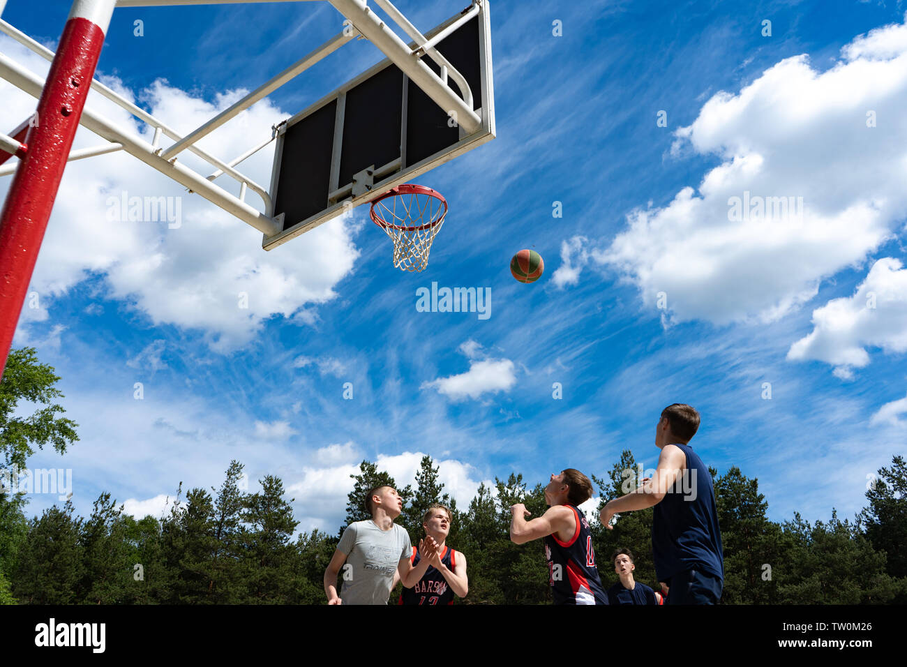 Chelyabinsk Region, Russia - June 2019. Basketball players in action on ...