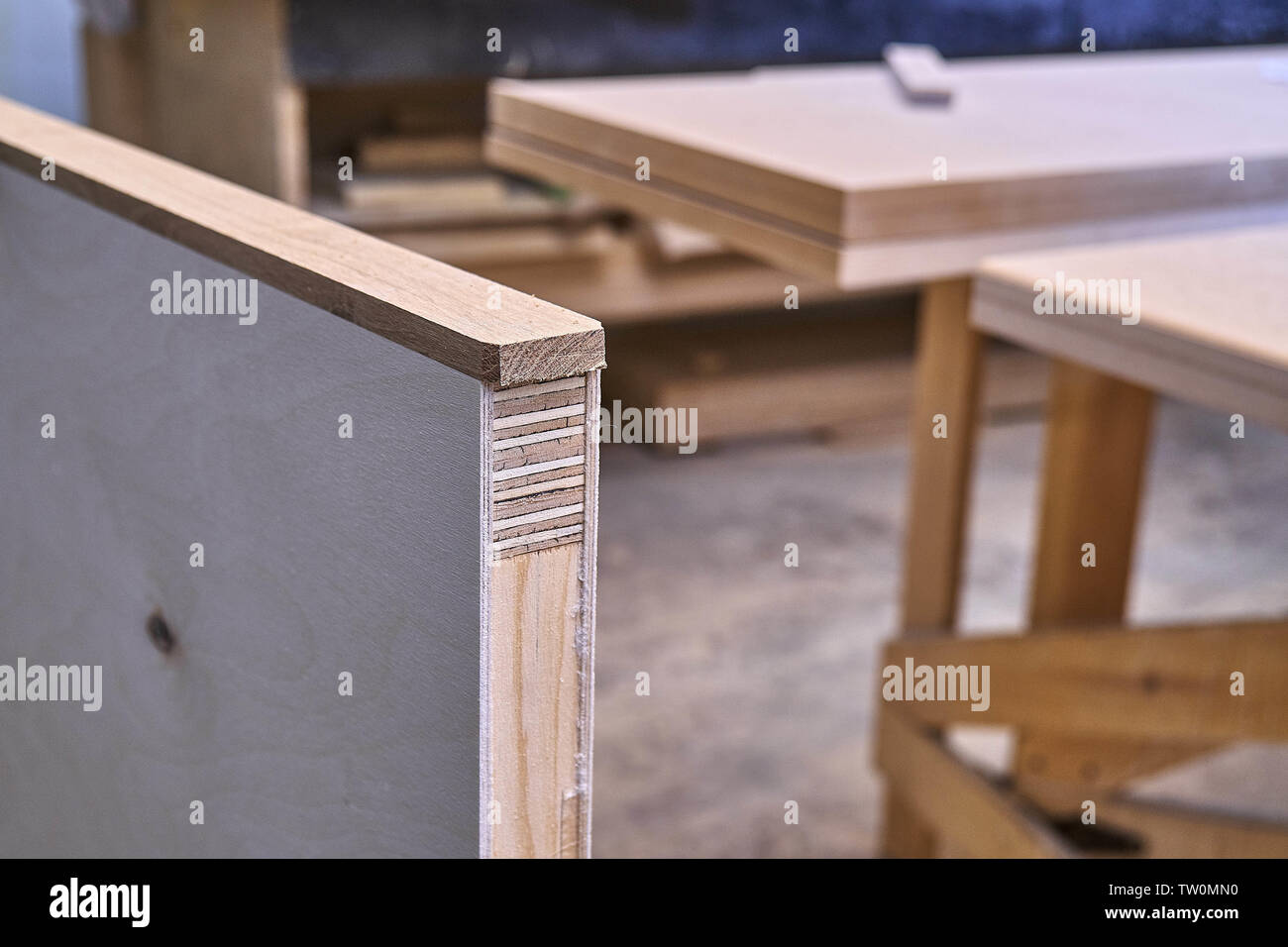 Wood door manufacturing process. Door leaf. Woodworking and carpentry ...