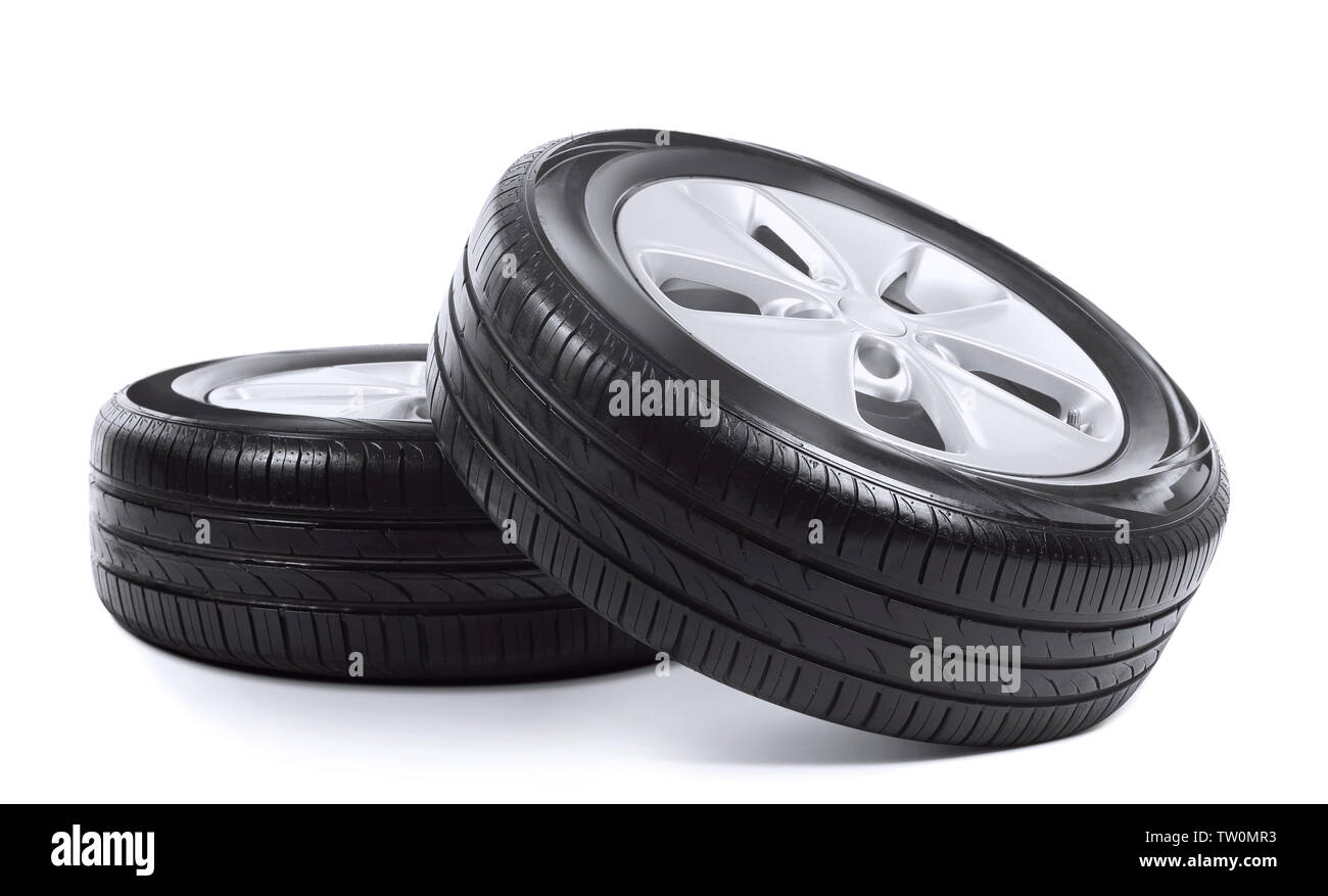 Car wheels on white background Stock Photo - Alamy