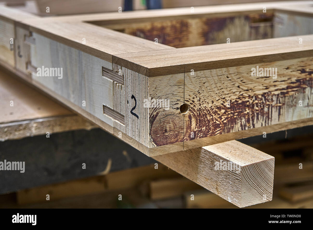 Wood door manufacturing process. Door frame. Woodworking and carpentry ...