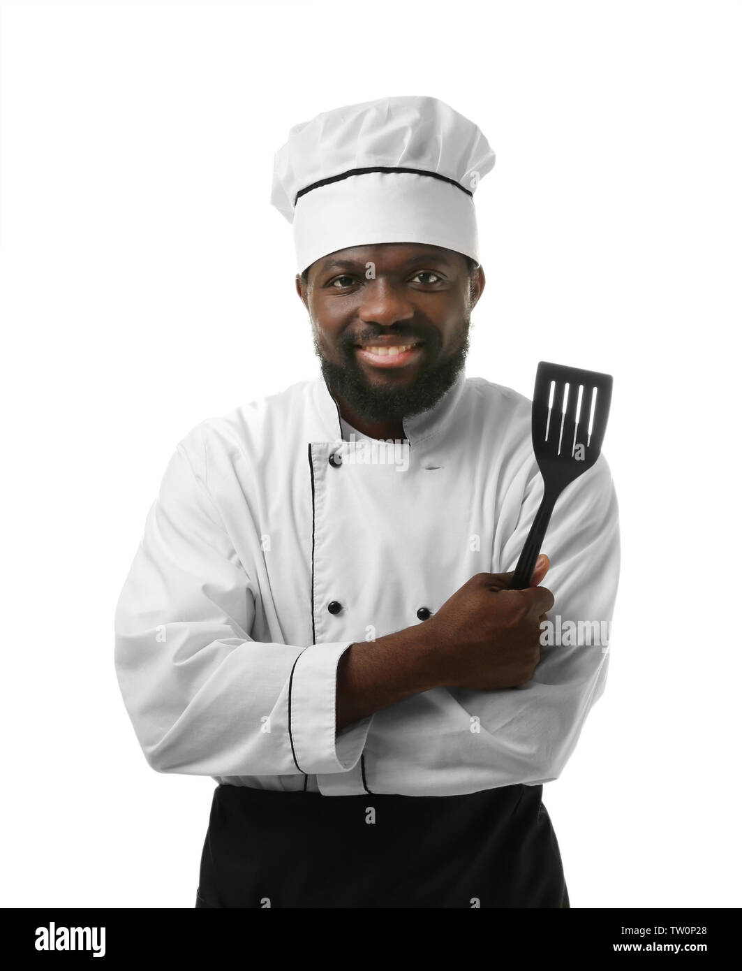 African American chef in uniform on white background Stock Photo - Alamy