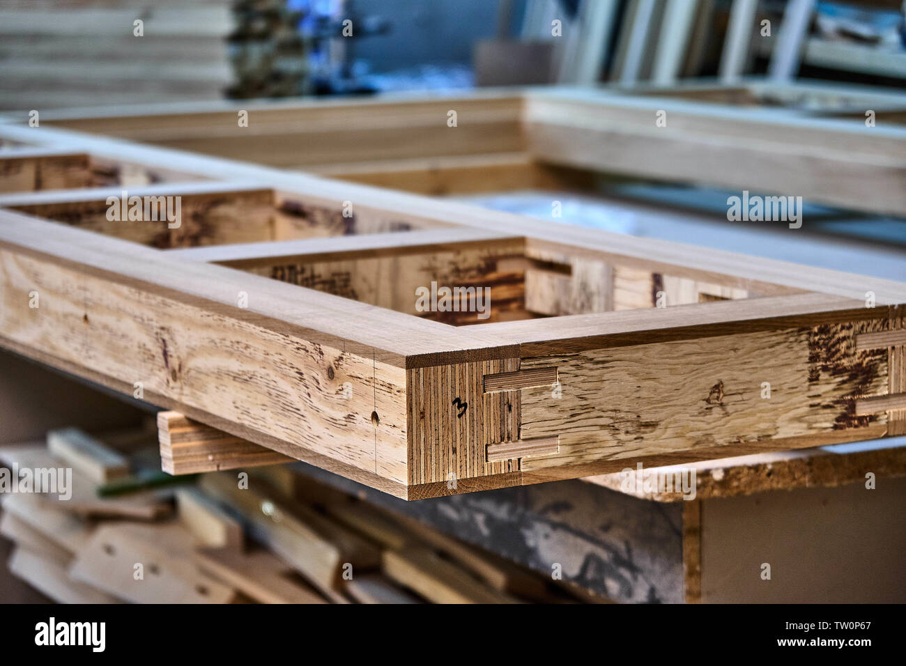 Wood door manufacturing process. Door frame. Woodworking and carpentry ...