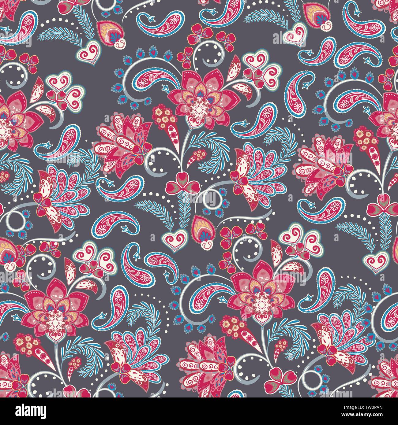 Dense floral ornamental hand draw fantasy flowers pattern. Vector Stock ...