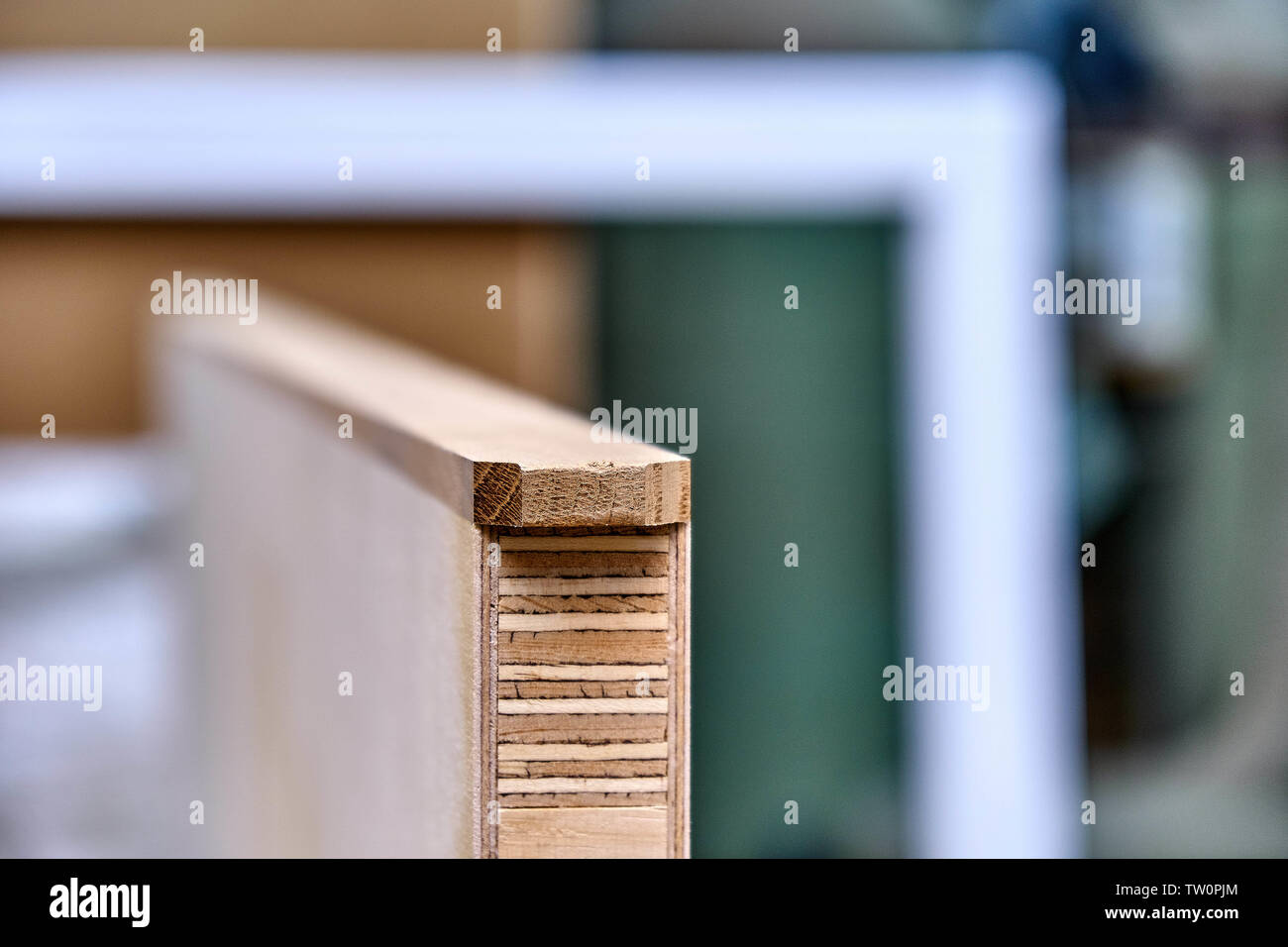 Wood door manufacturing process. Door leaf. Woodworking and carpentry ...