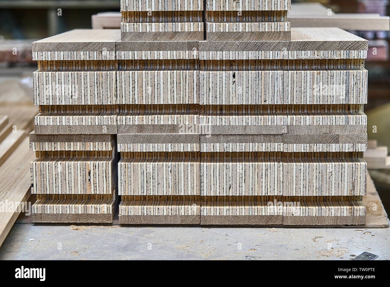 Wood door manufacturing process. Door frame elements. Woodworking and ...