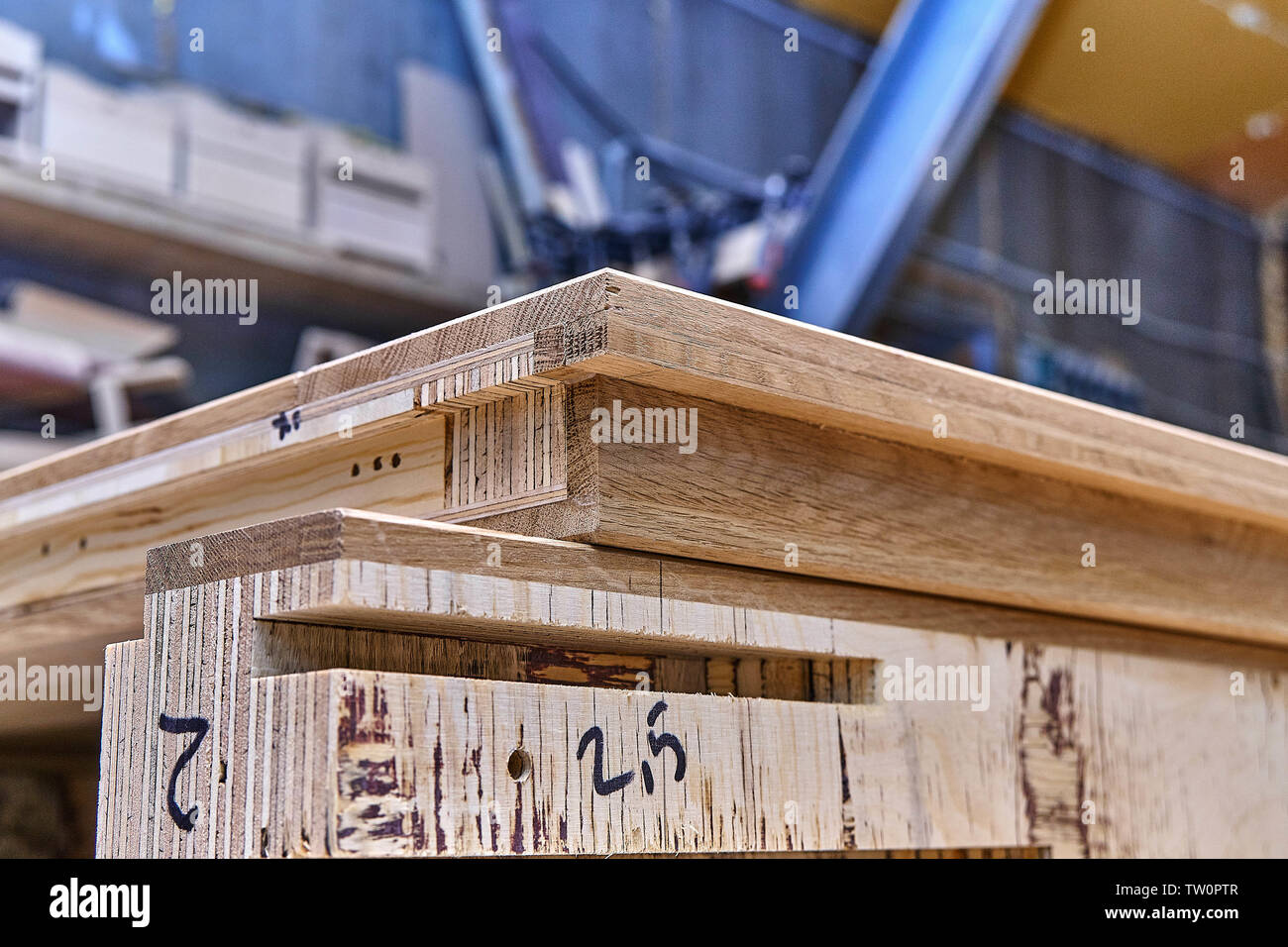 Wood door manufacturing process. Door leaf. Woodworking and carpentry ...