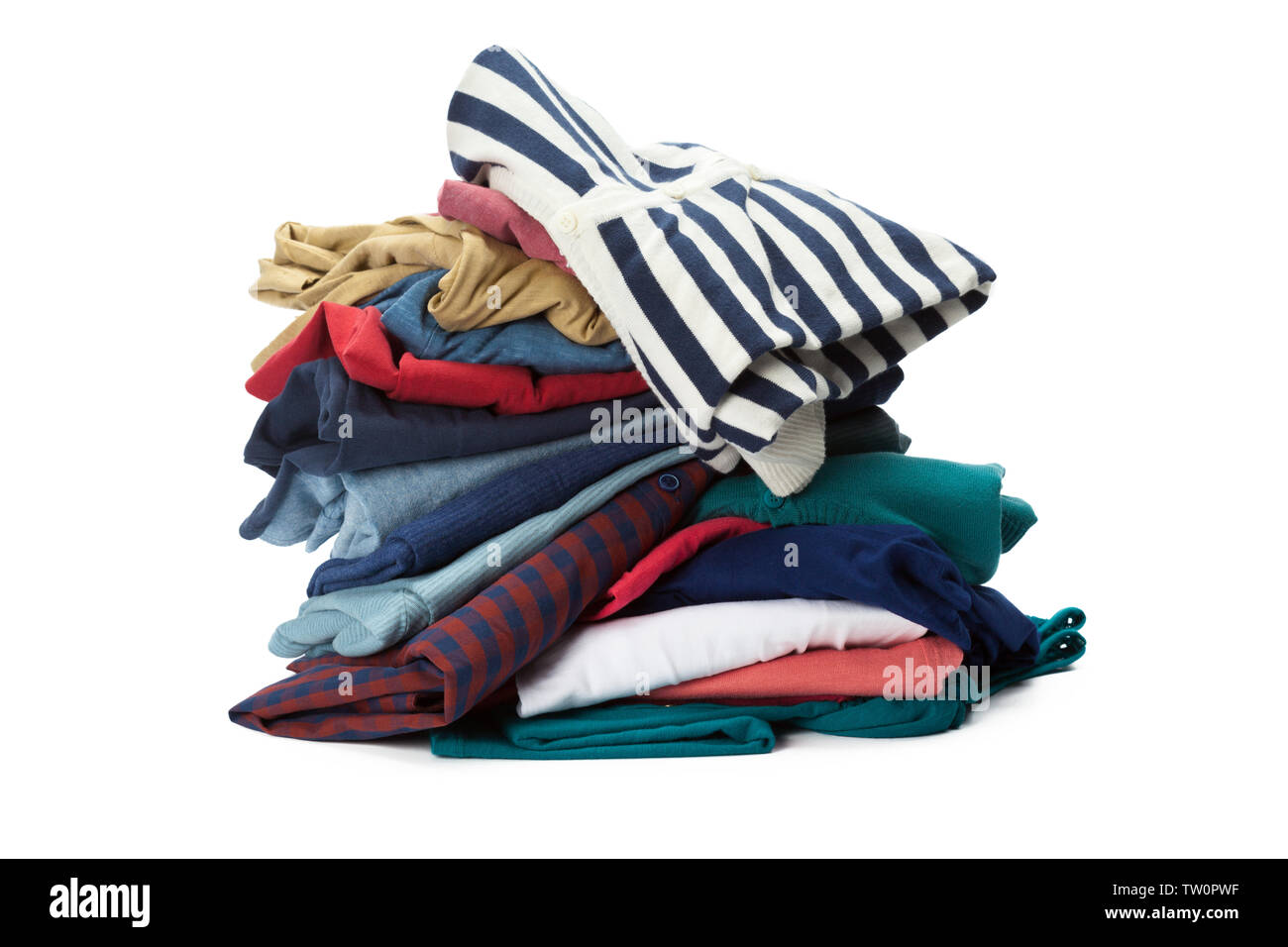 Stack of clothes on white background, closeup Stock Photo - Alamy