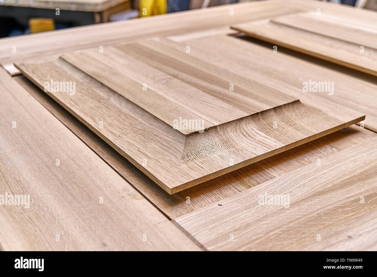 Wood door manufacturing process. Door leaf. Woodworking and carpentry ...