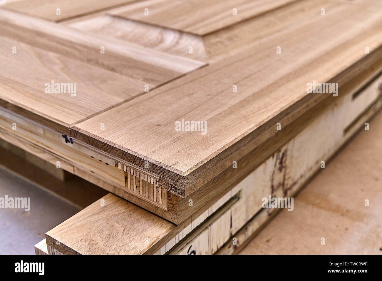 Wood door manufacturing process. Door leaf. Woodworking and carpentry ...