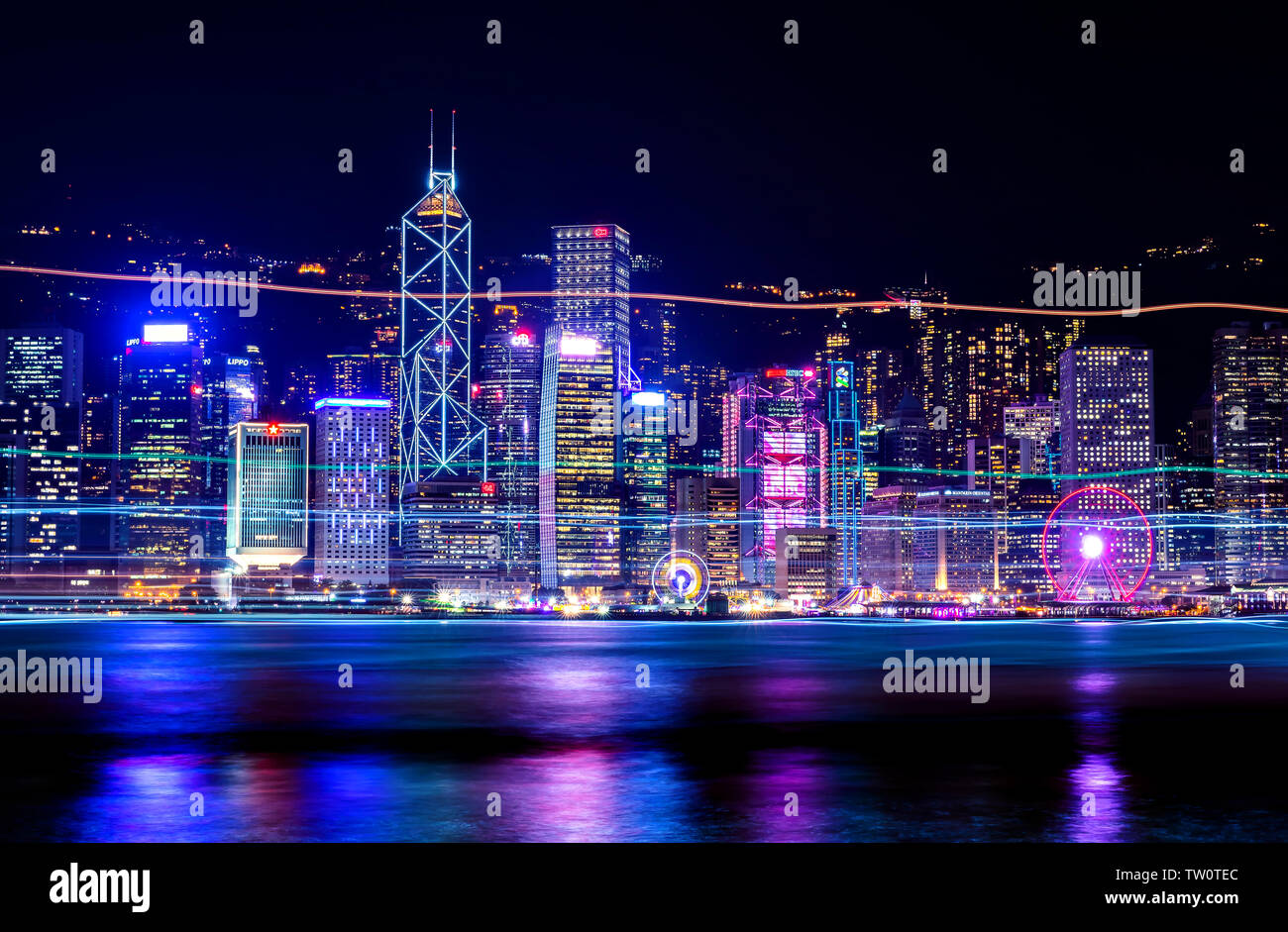 Night View in Victoria Harbour, Hong Kong Stock Photo - Alamy