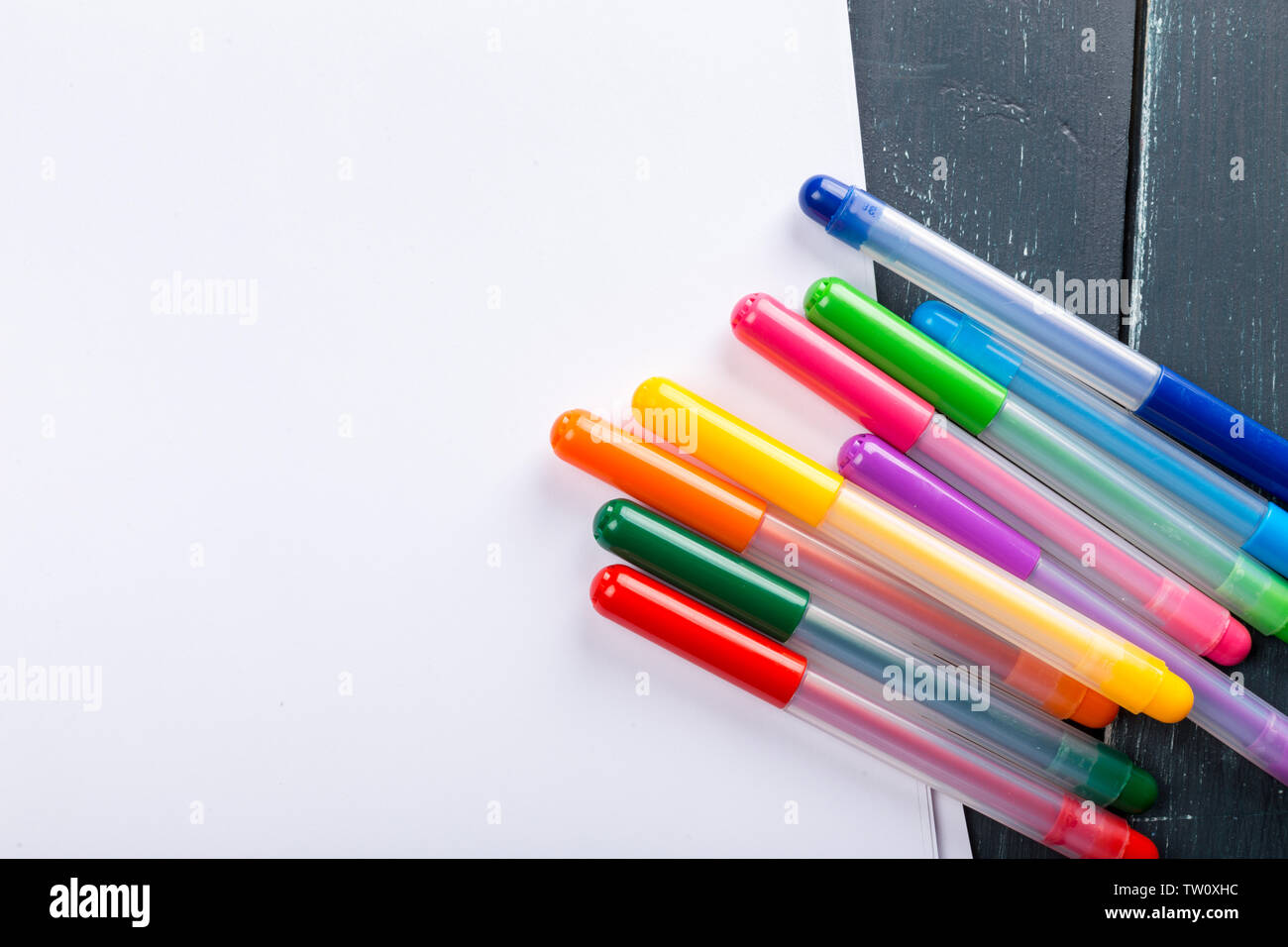 clean sheets on table with markers Stock Photo - Alamy