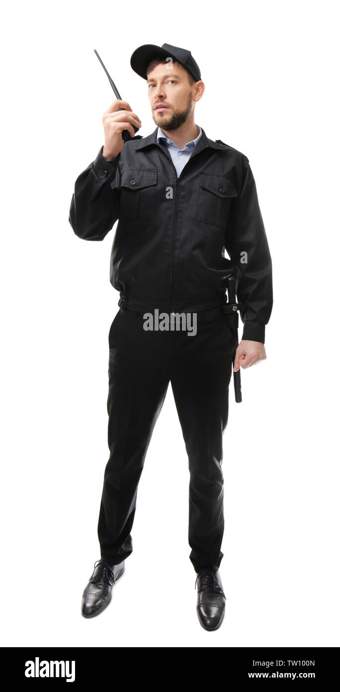 Male security guard on white background Stock Photo - Alamy