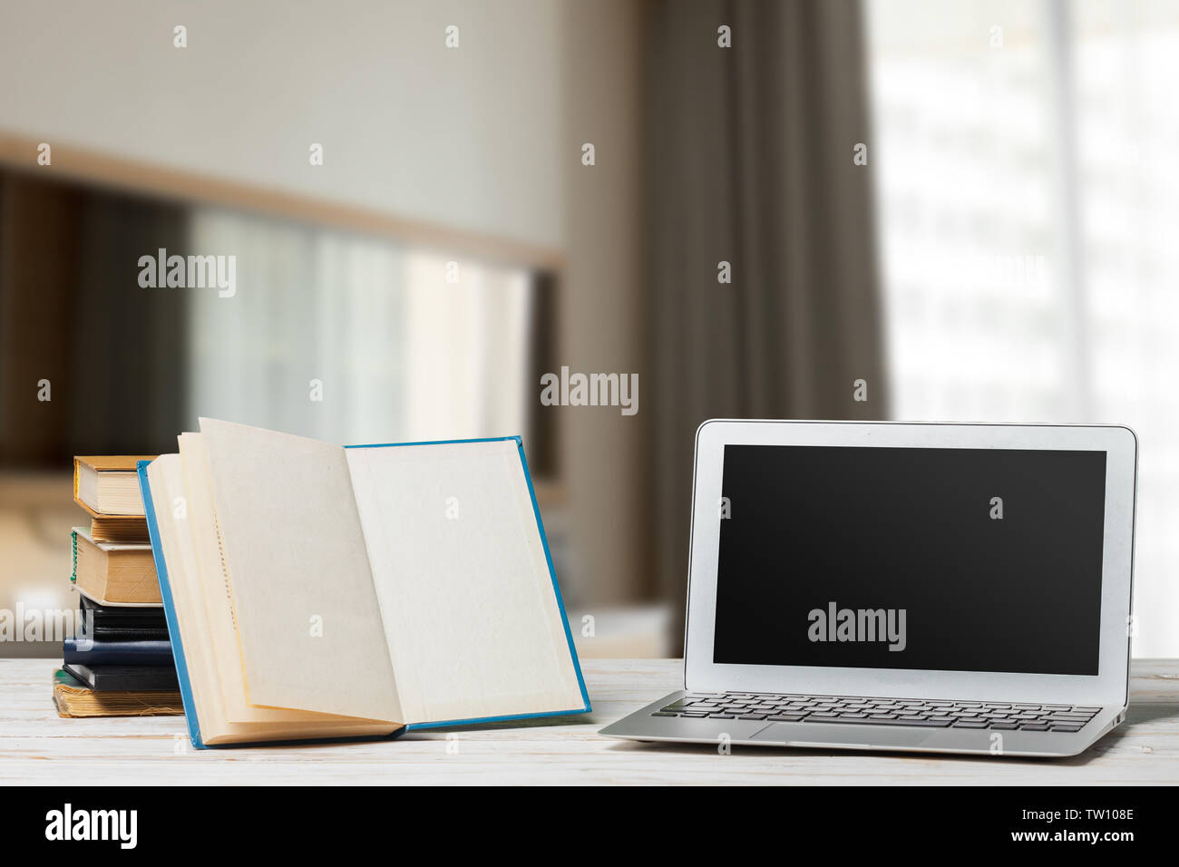 Workplace with modern desktop laptop Stock Photo - Alamy
