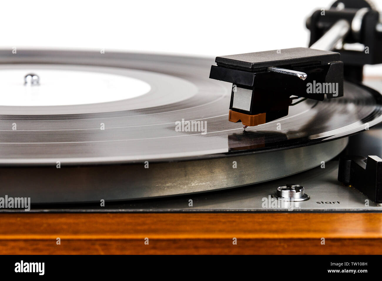 Close up of turntable needle on a vinyl record. Turntable playing vinyl ...