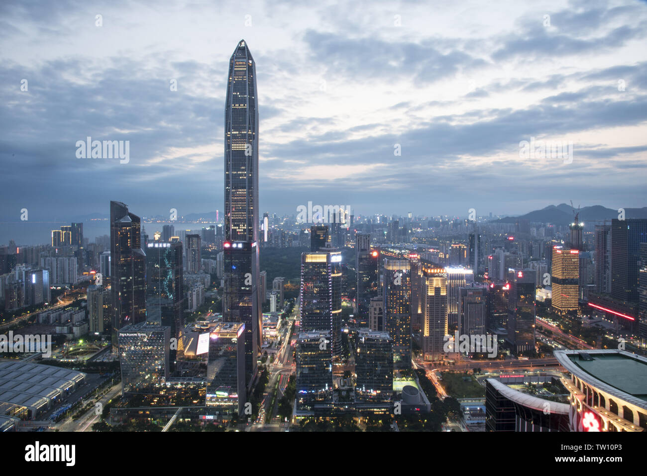 Chinese city skyline complex high-rise building building night view ...