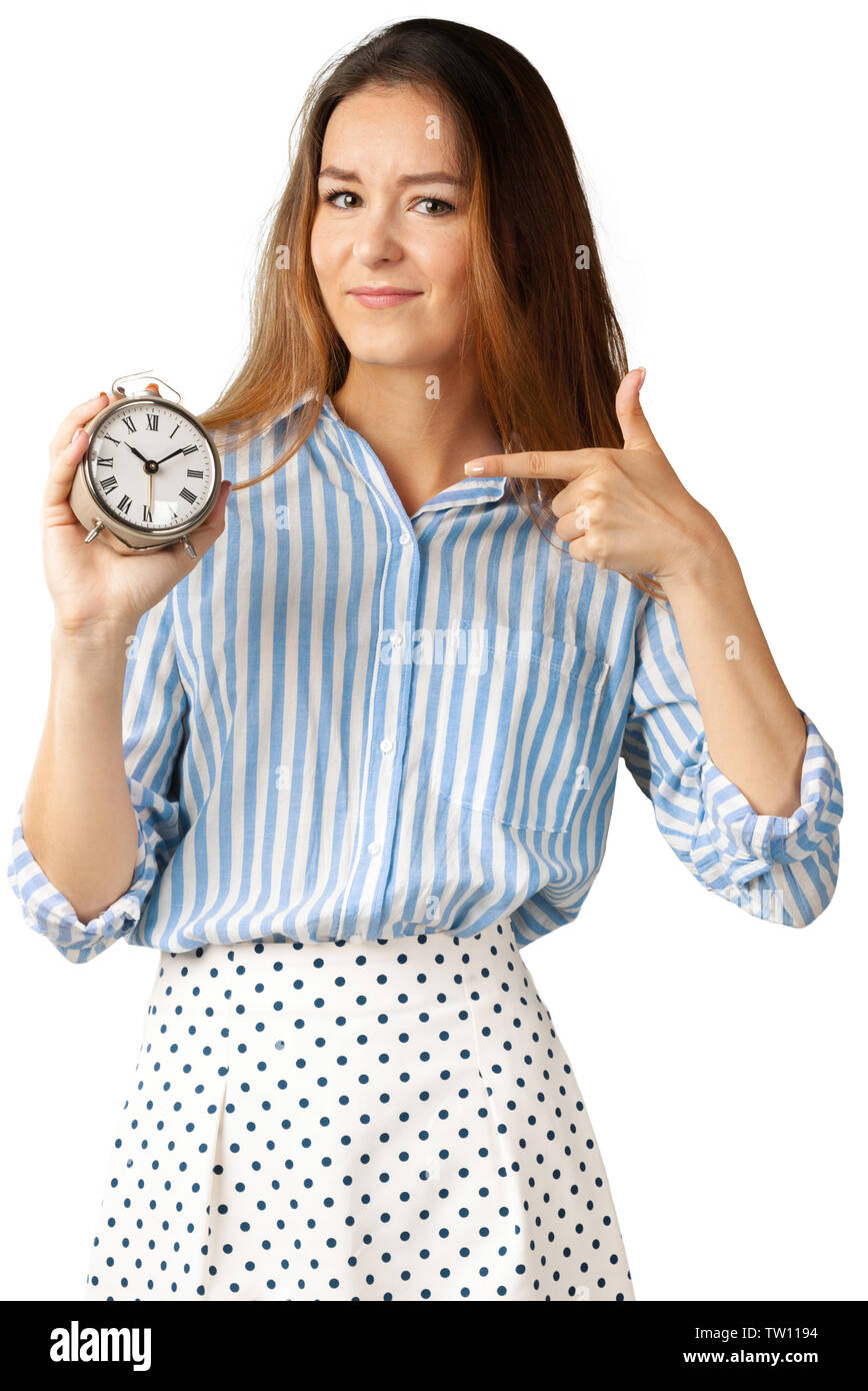 Beautiful woman with the clock Stock Photo - Alamy