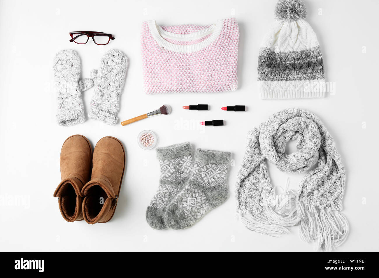 Set of female stylish clothes on white background Stock Photo - Alamy