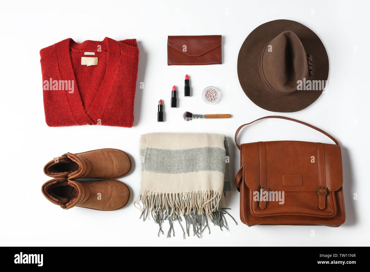 Set of female stylish clothes on white background Stock Photo - Alamy