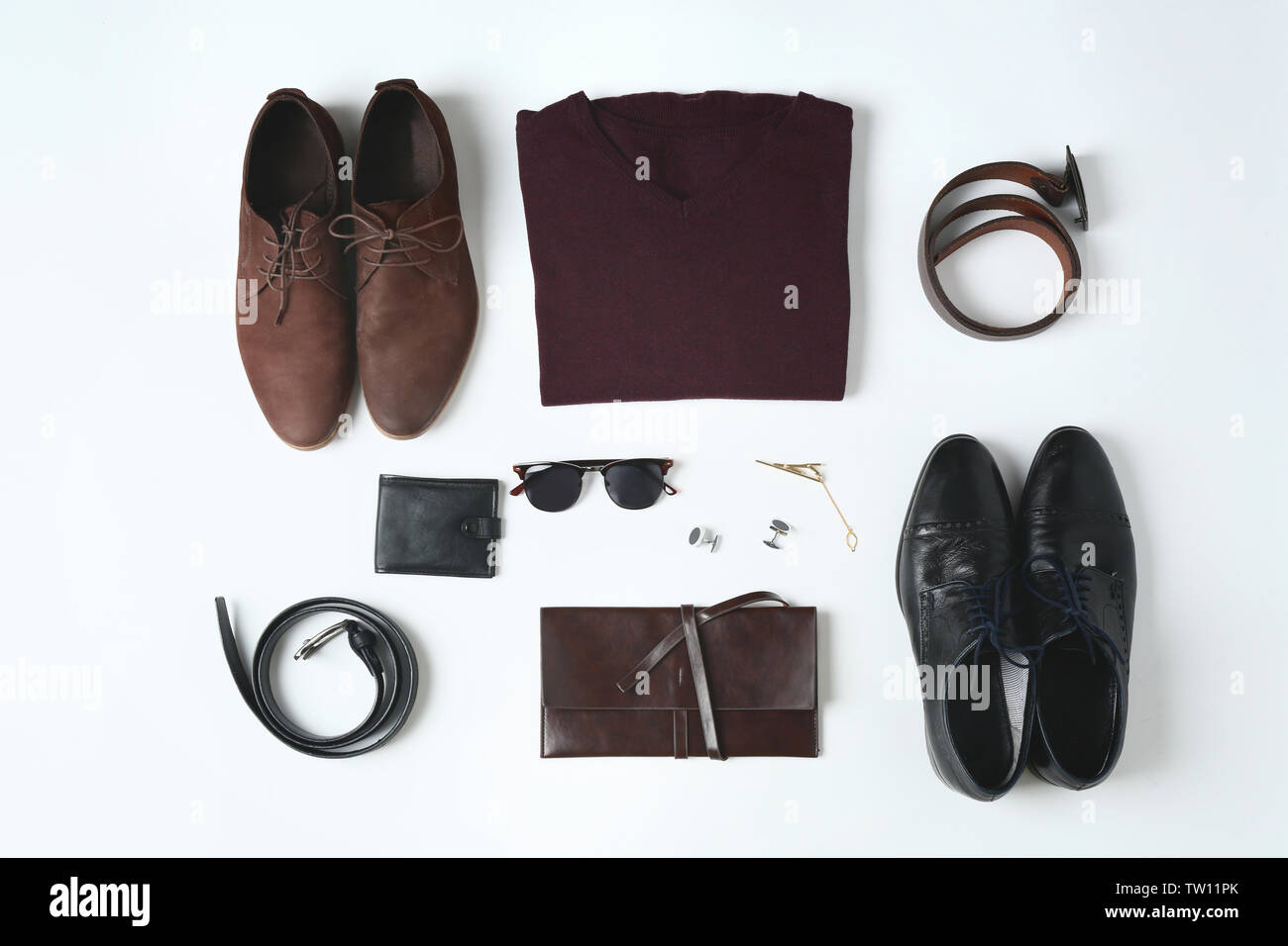 Set of male stylish clothes on white background Stock Photo - Alamy