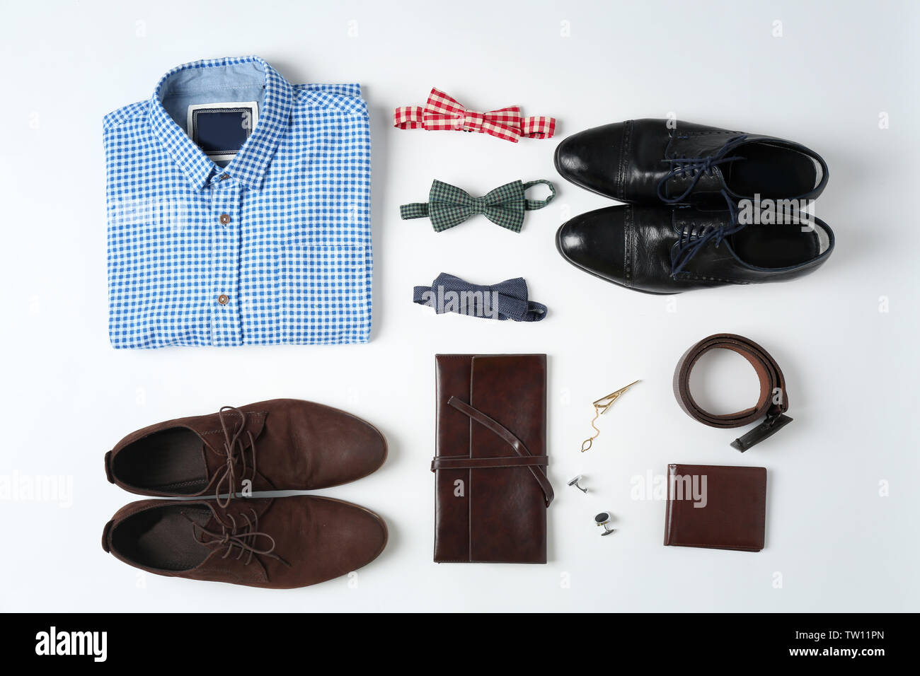 Set of male stylish clothes on white background Stock Photo - Alamy