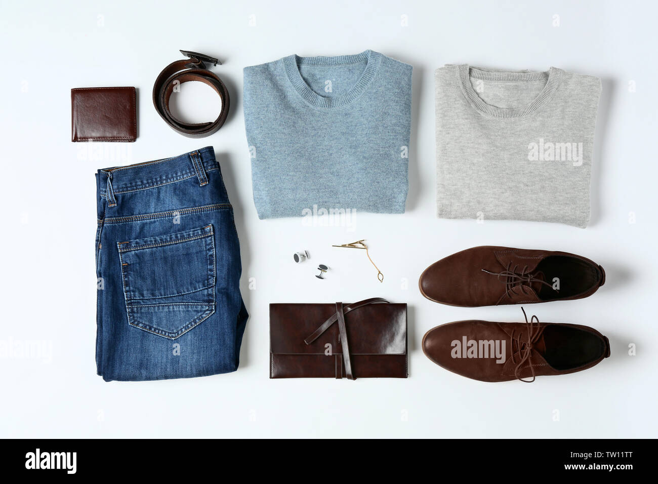 Set of male stylish clothes on white background Stock Photo - Alamy