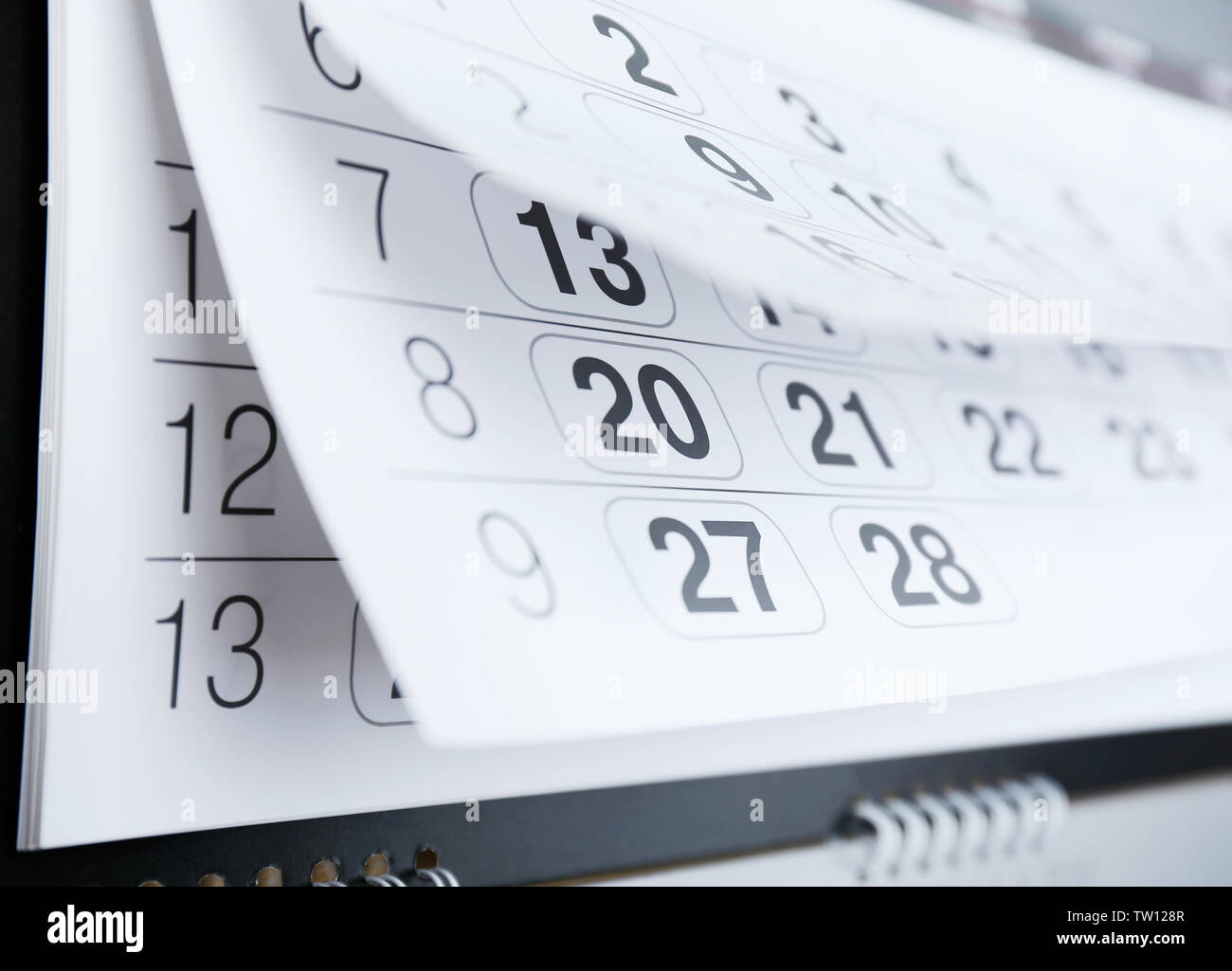 Closeup of calendar page Stock Photo - Alamy