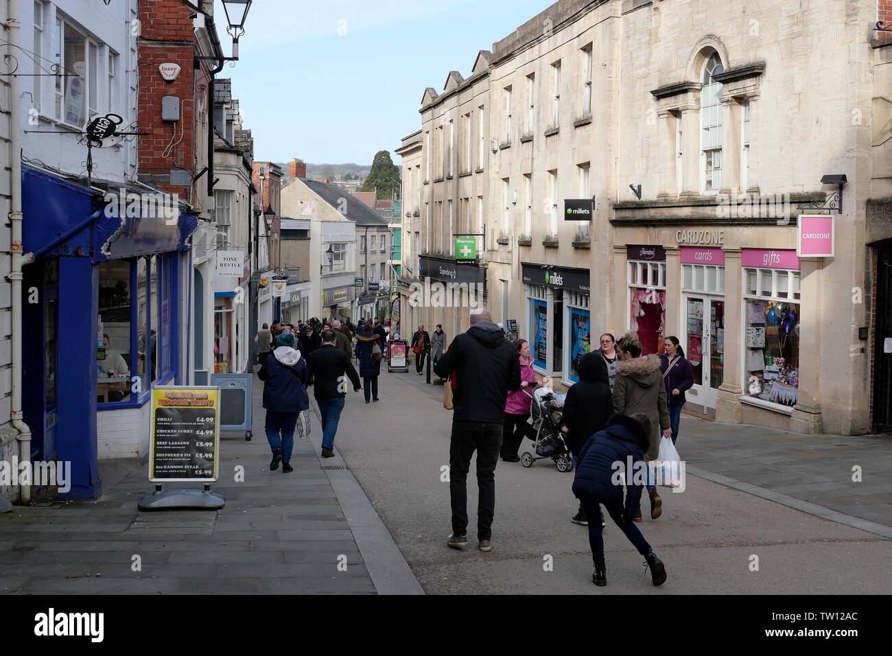 Shops shopping pedestrianised high street stroud gloucestershire hi-res ...