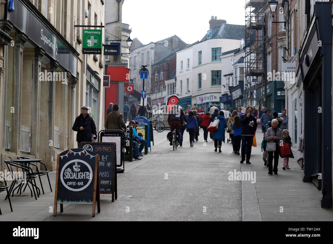 Shops shopping pedestrianised high street stroud gloucestershire hi-res ...